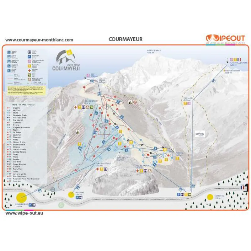 Courmayeur Piste Map for skiing and snowboarding