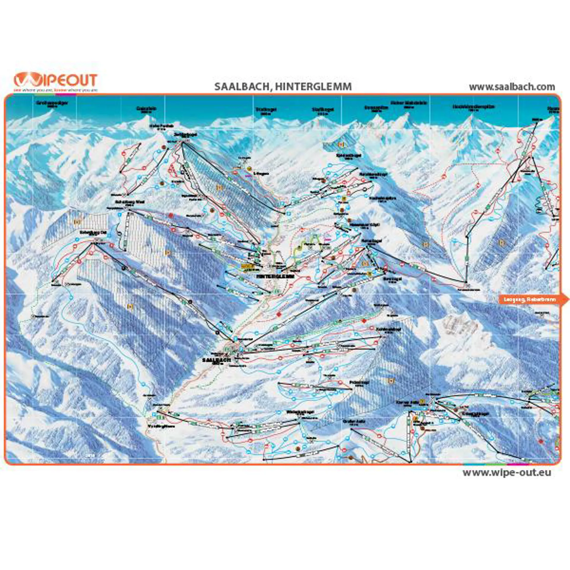 Saalbach Piste Map for skiing and snowboarding