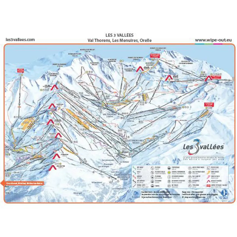3 Valleys Piste Map Courchevel Meribel Val Thorens for Skiers